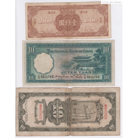 lot de 3 Billets CHINE lartdesgents